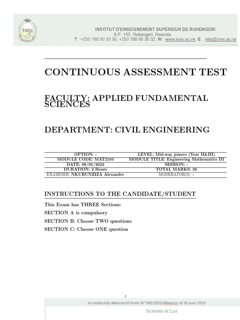 Engineering Mathematics III Test 2023 | PDF | Mathematical Analysis
