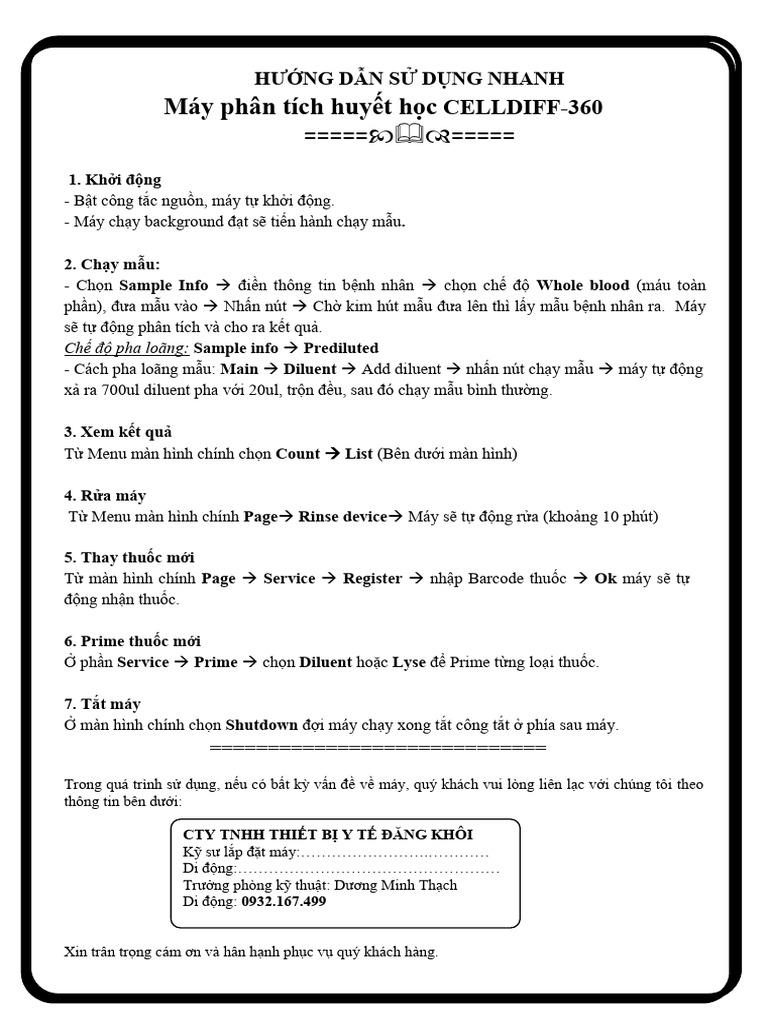 HDSD Nhanh Máy Celldiff-360 - Update | PDF