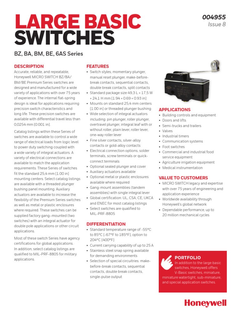 Sps Siot Micro Switch BZ Large Basic Product Sheet 004955 Ciid 44177 ...