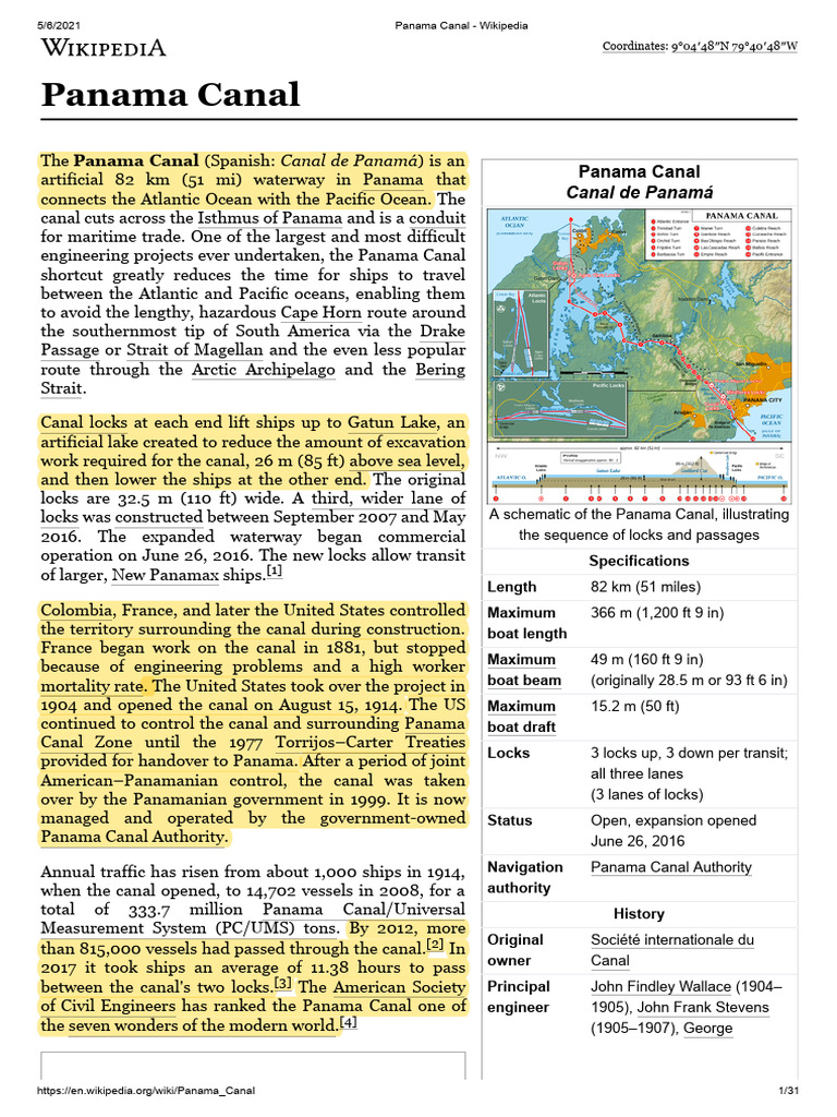 Panama Canal - Wikipedia Updated (2) | PDF | Panama Canal