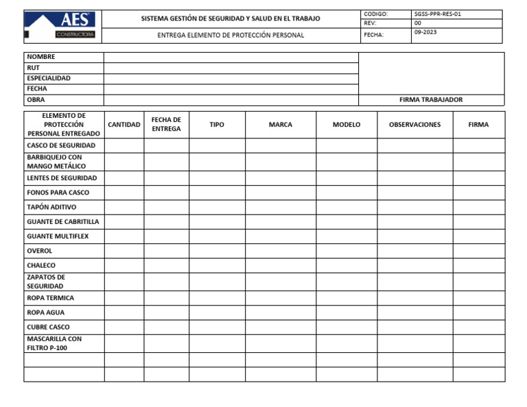 01 - Aes Entrega Epp Nuevo | PDF