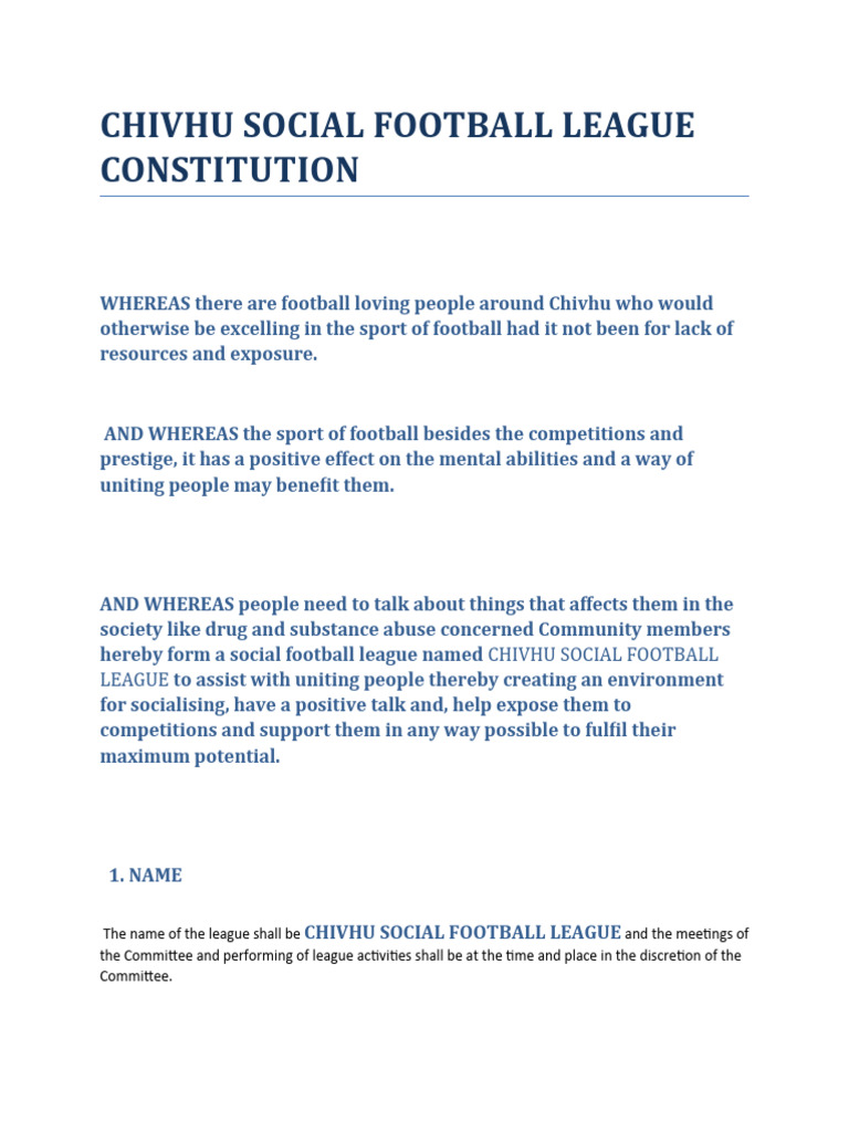 Chivhu Social Football League Constitution | PDF | Sports & Recreation ...