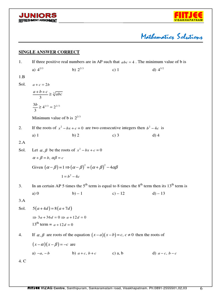 Solutions - Maths Refreshment Assignment | PDF | Elementary Mathematics | Arithmetic