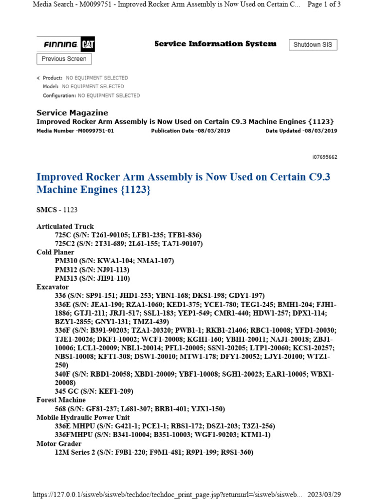 Improved Rocker Arm Assembly is Now Used on Certain C9.3 Machine Engines | PDF | Heavy Equipment ...