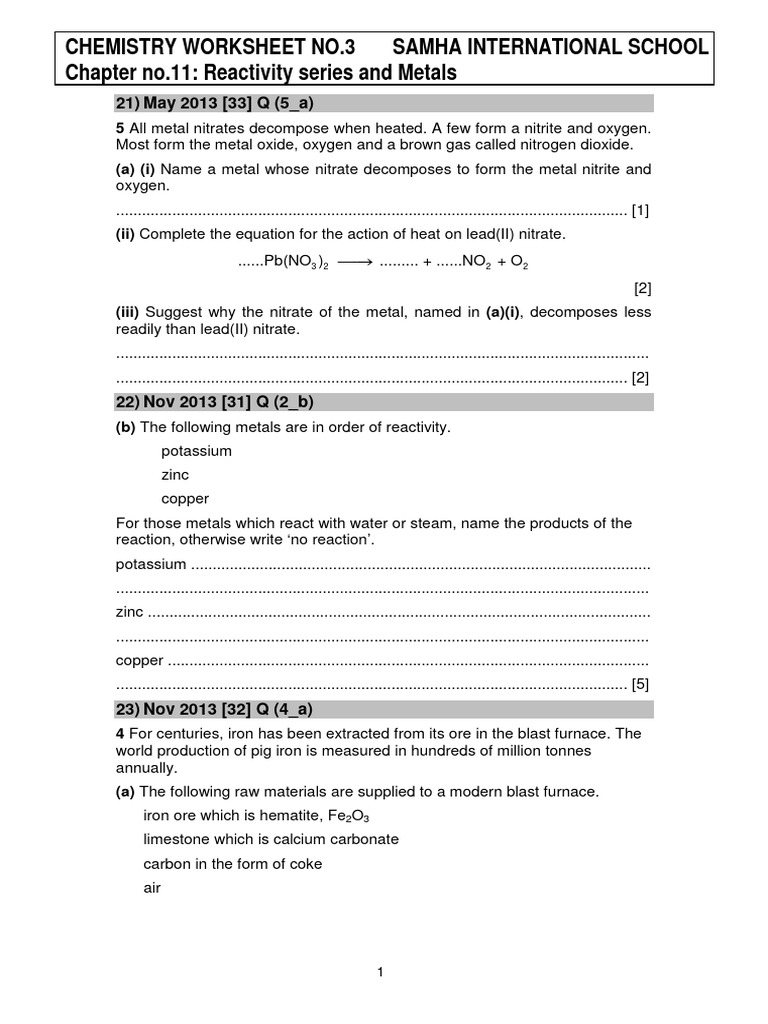 Metal Nitrate Decomposition and Reactivity | PDF | Zinc | Redox