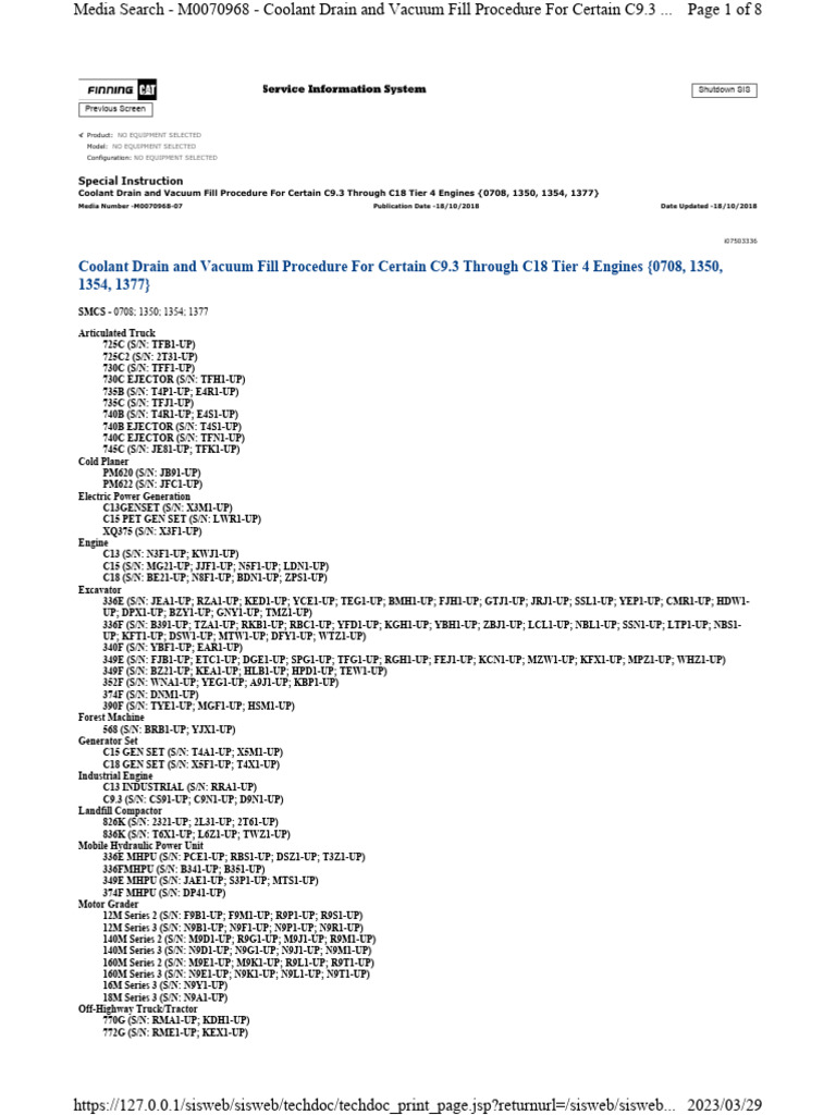 Coolant Drain and Vacuum Fill Procedure for Certain C9.3 Through C18 Tier 4 Engines | Download ...