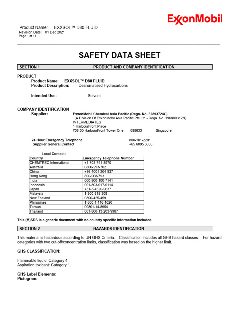 Exxsol D80 MSDS | PDF | Firefighting | Personal Protective Equipment