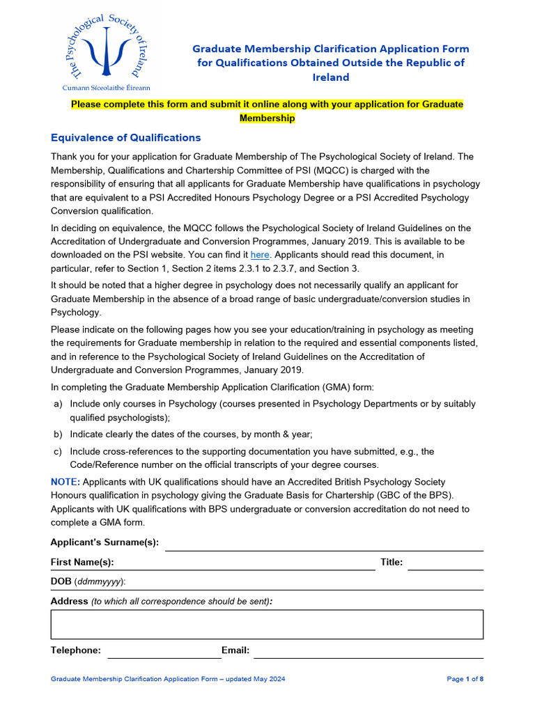 Graduate Membership Clarification Application Form For Qualifications ...