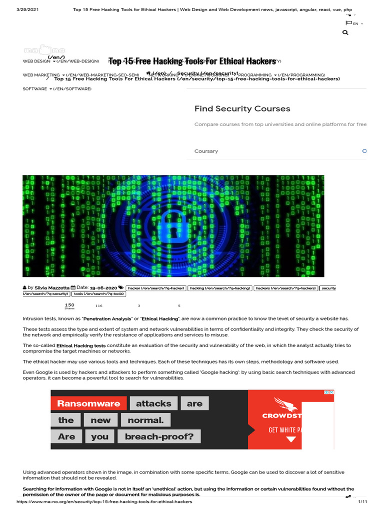 Top 15 Free Hacking Tools For Ethical Hackers | PDF | Security Hacker ...