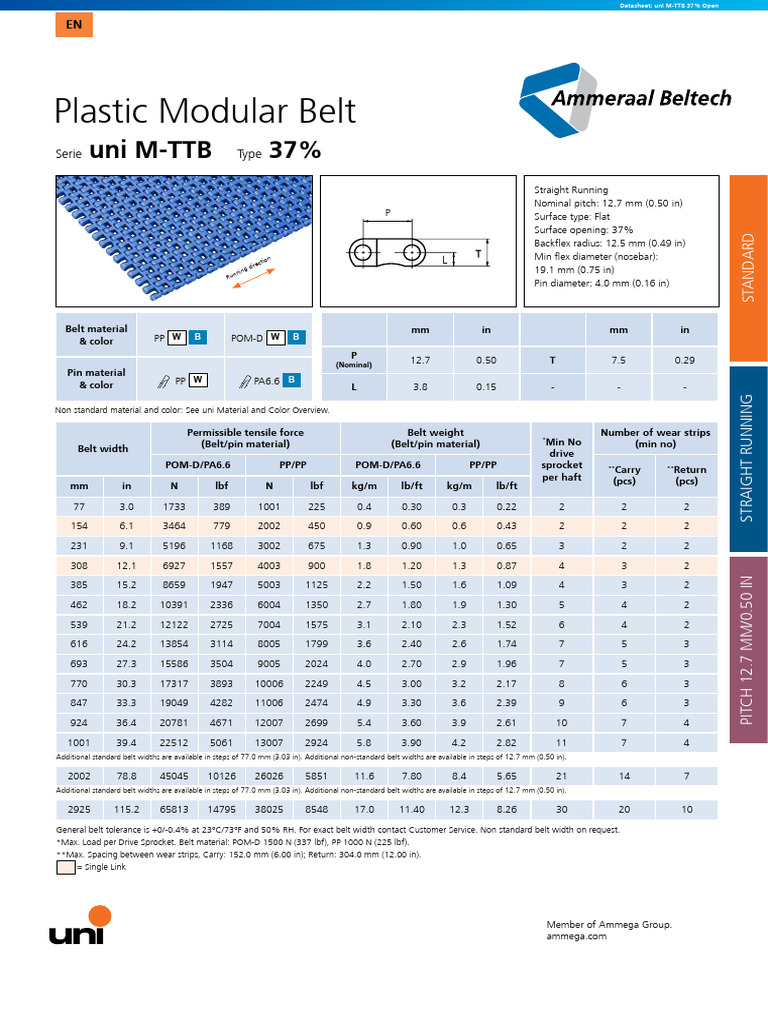 Datasheet Uni M TTB 37 en | PDF | Belt (Mechanical) | Mechanical Engineering
