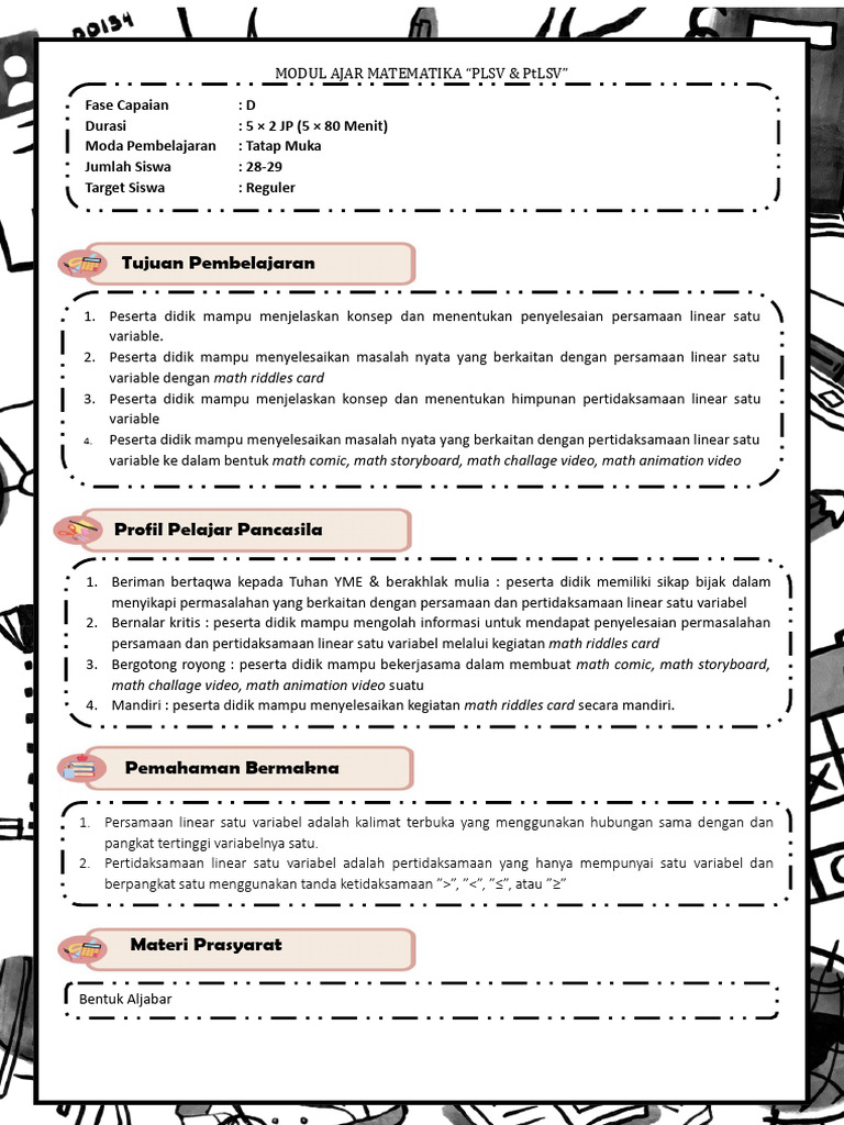 Modul Ajar Matematika PLSV & PtLSV | PDF