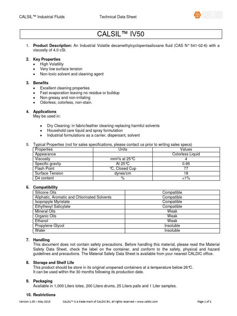 TDS CALSIL IV50 | PDF | Viscosity | Liquids
