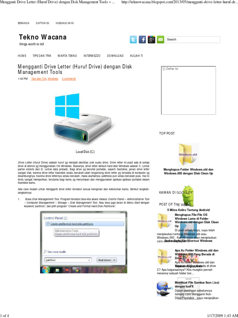 Mengganti Drive Letter (Huruf Drive) Dengan Disk Management Tools Tekno Wacana | PDF