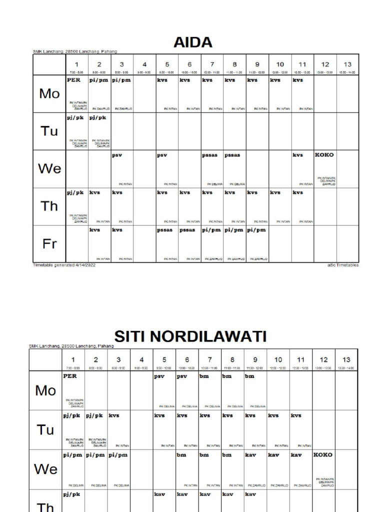 Jadual 18 April Word | PDF