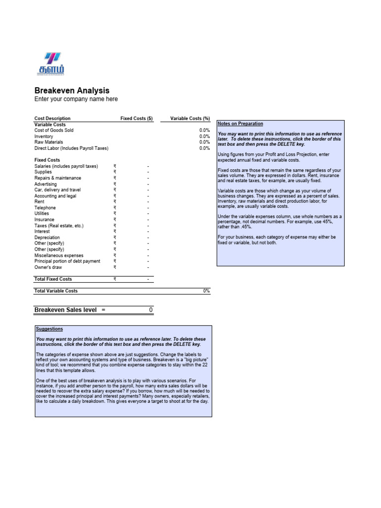 THALAM-Breakeven Analysis2 1 | PDF | Cost | Taxes
