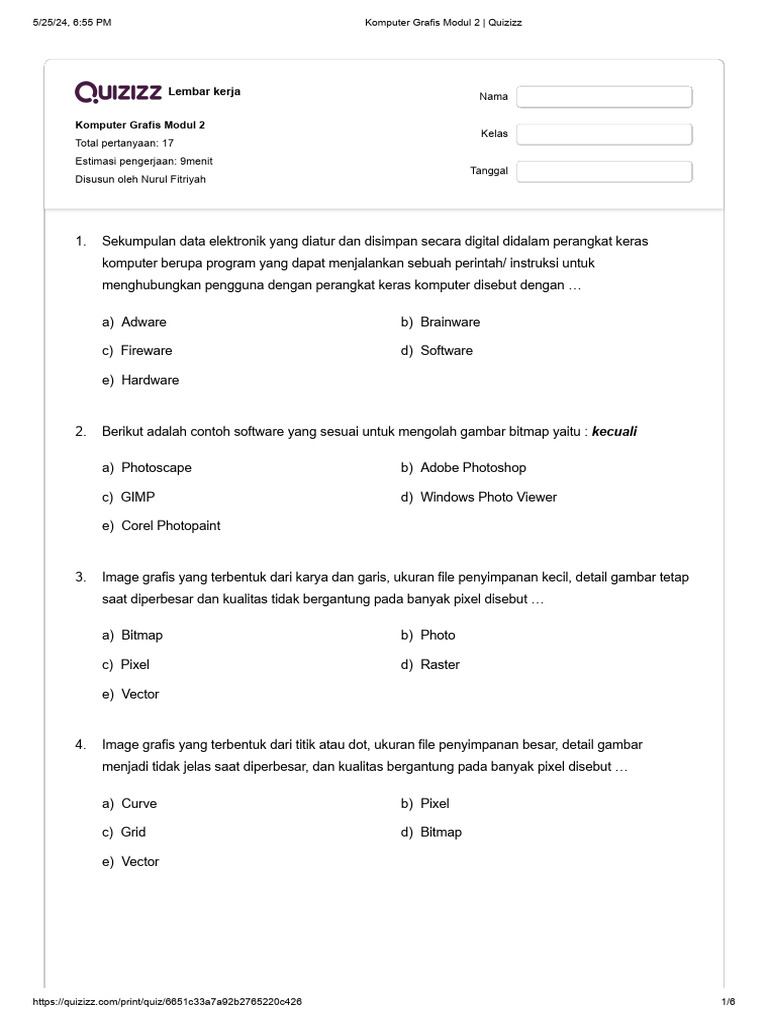 Komputer Grafis Modul 2 - Quizizz | PDF