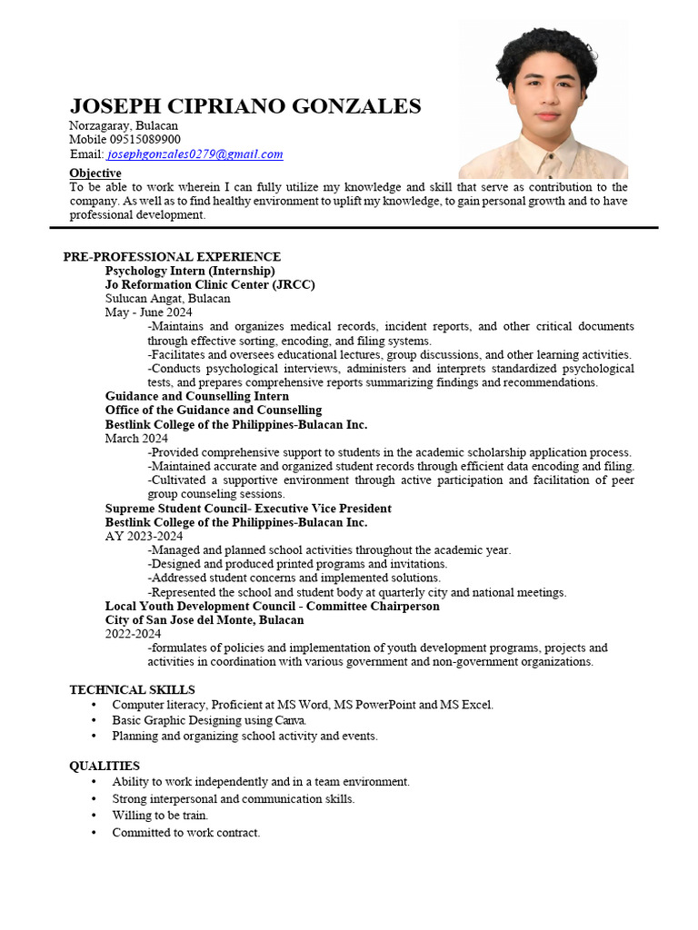 RESUME-Gonzales,Joseph | PDF | Internship | Job Hunting