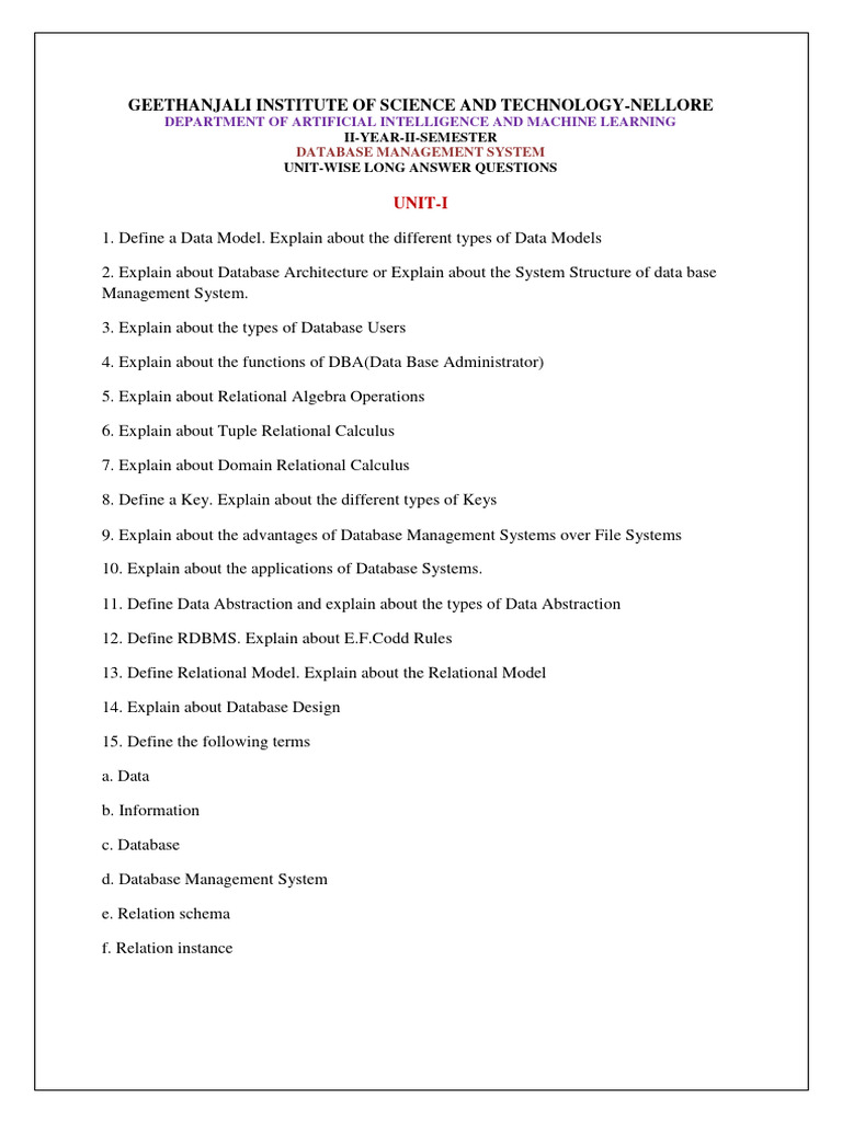 Dbms Questions Pdf Relational Model Databases