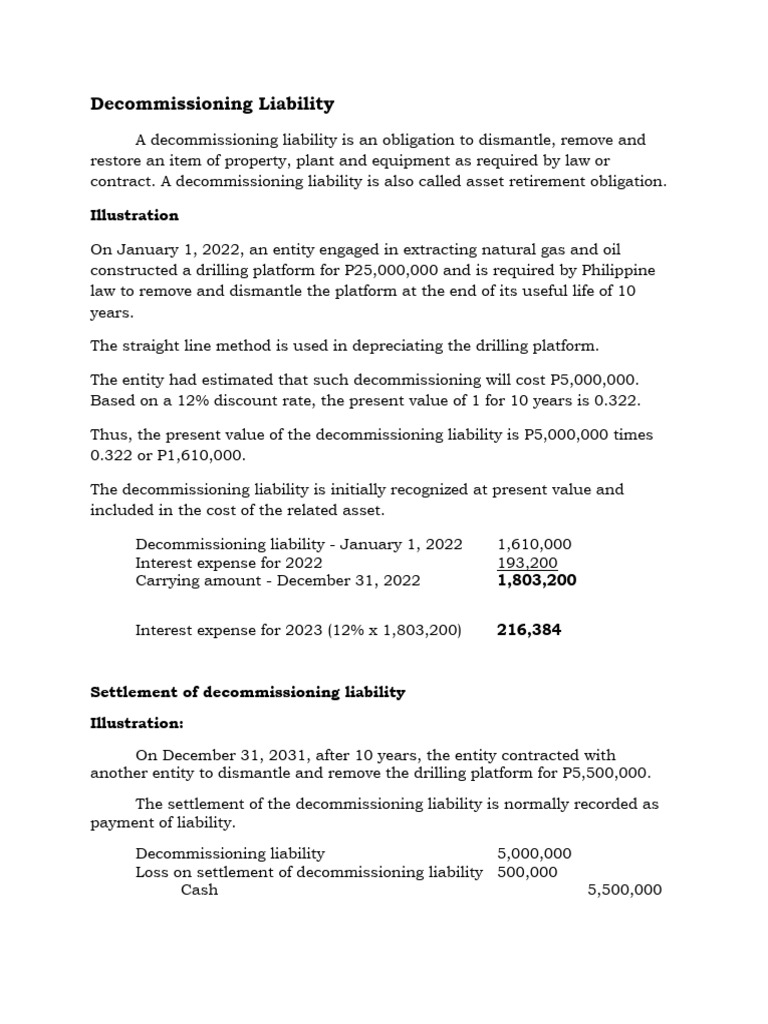 Recognition of Decommissioning Liability | PDF | Depreciation ...