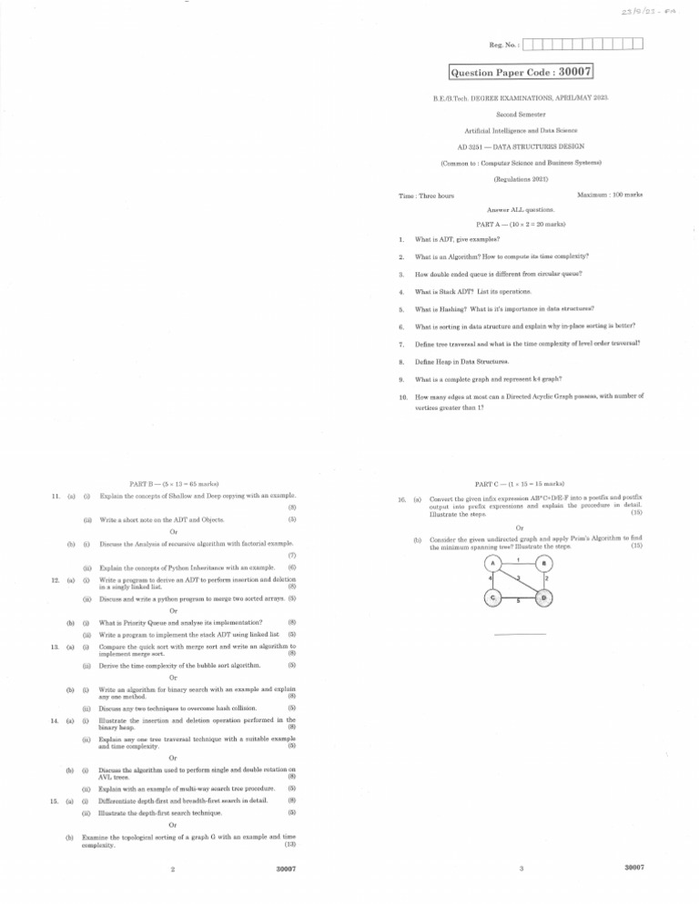 AD3251 - Data Structures Design - R2021 - 2023 - June | PDF