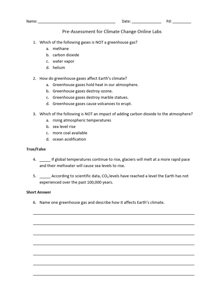 Climate Change Assessment Questions | PDF