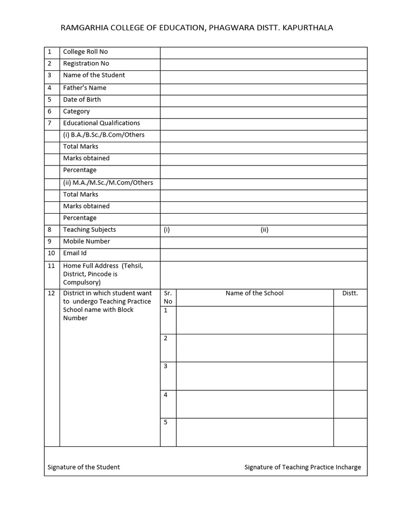 Proforma Student Teaching Practice 2024 | PDF