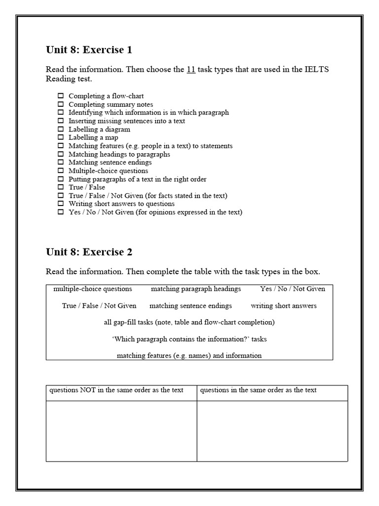 IELTS Reading Task Types Guide | PDF | Wales | International English ...
