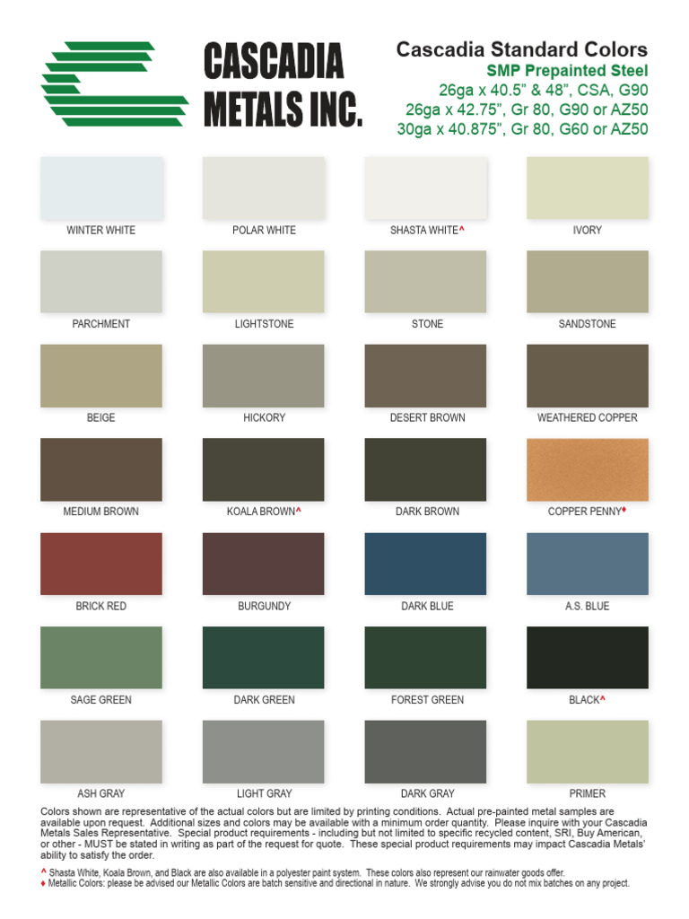 Cascadia Standard Prepainted Steel Colors | PDF | Materials | Building ...