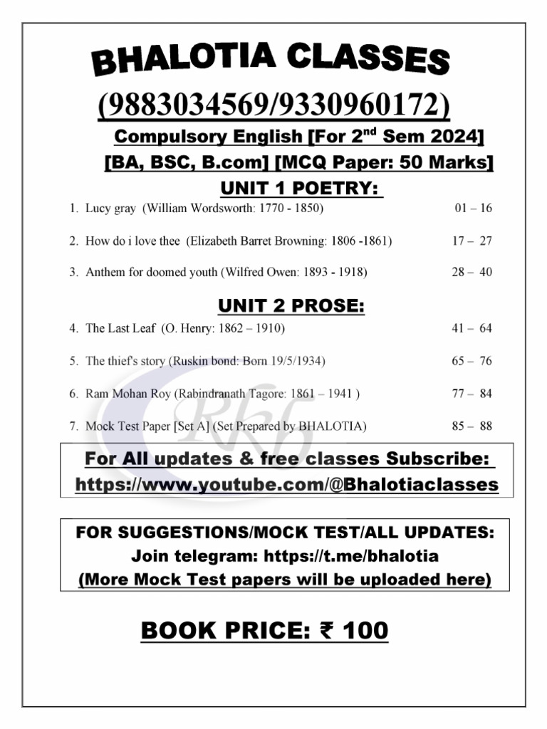 English 2nd Sem Sample (Bhalotia) | PDF