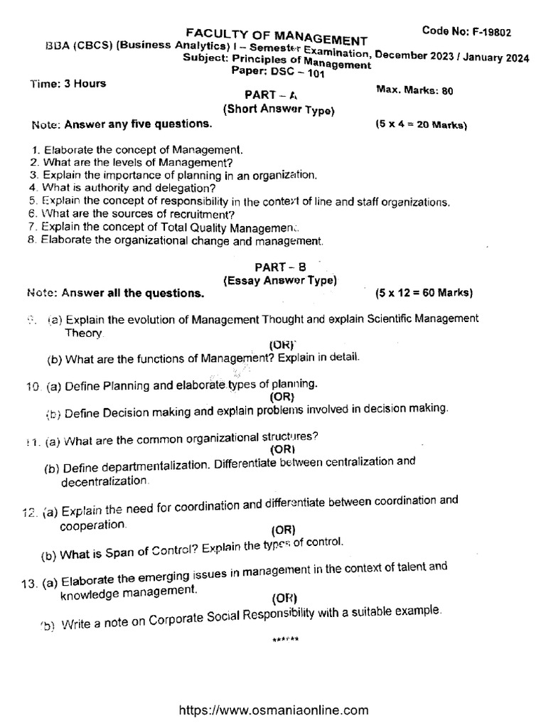 Bba 1 Sem Principles of Management Business Analytics F 19802 Jan 2024 ...
