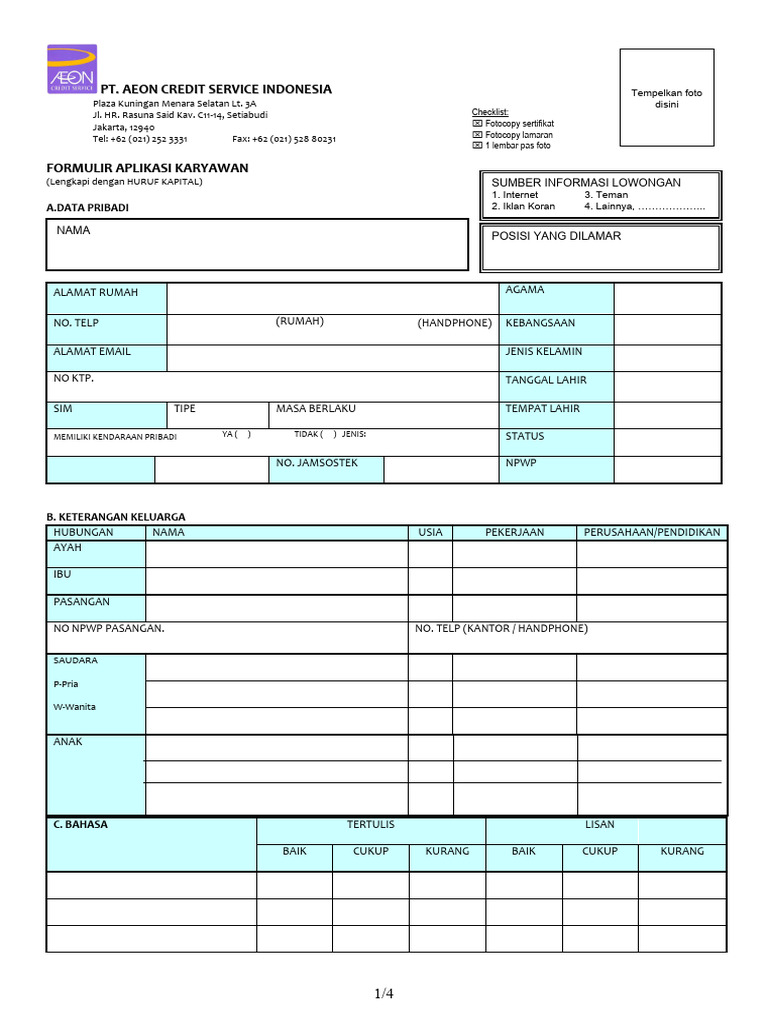 Application Form (Ind) - AEON Credit Service Indonesia | PDF