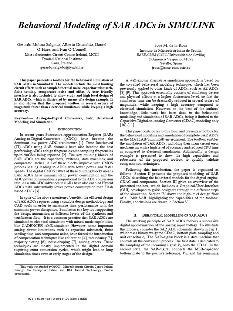 2018 Simulink Model of SAR ADC Salgado IEEE | PDF | Analog To Digital ...