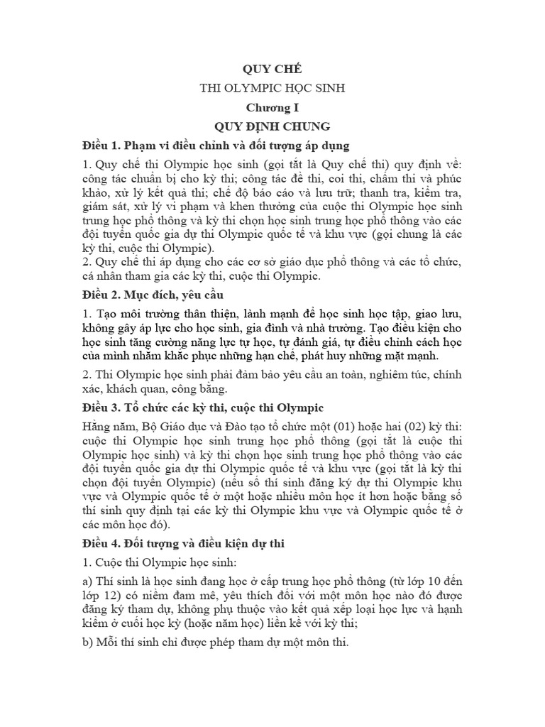 QUY CHẾ THI OLYMPIC HỌC SINH | PDF