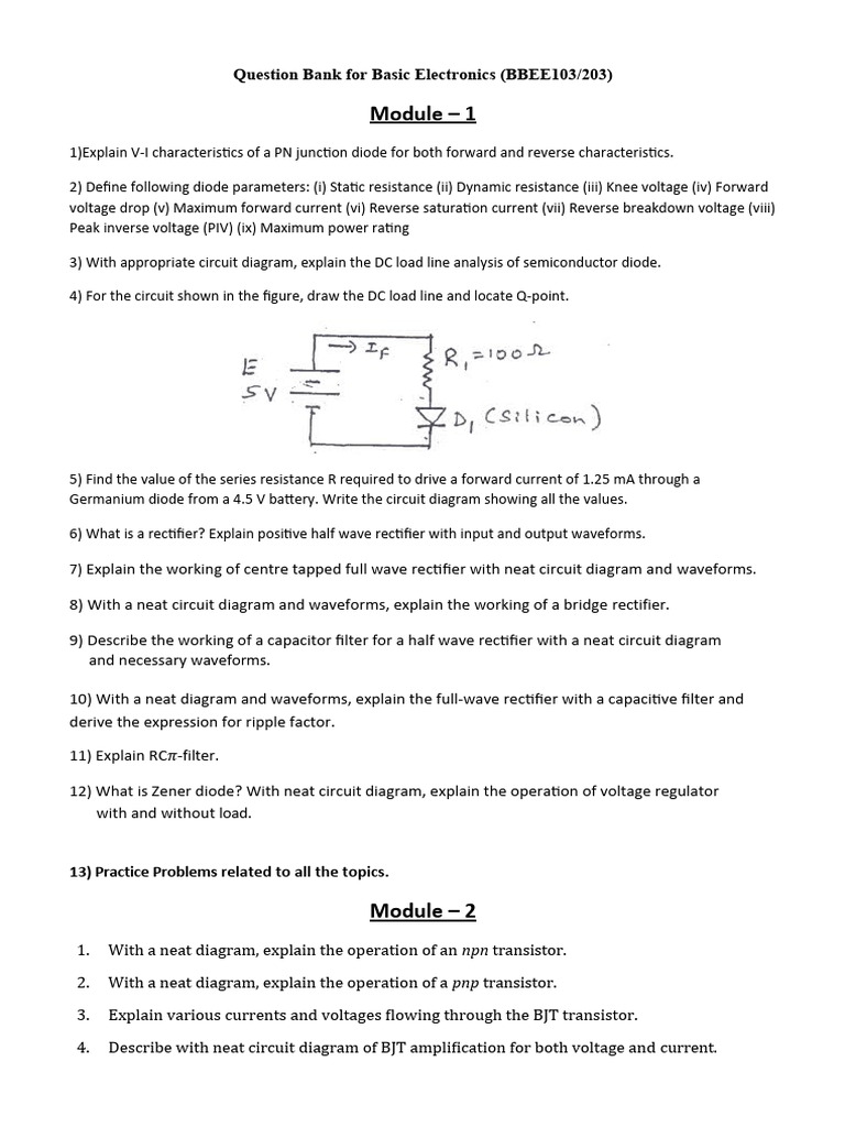 Baisc Electronics Question Bank All Modules | PDF | Operational Amplifier | Rectifier