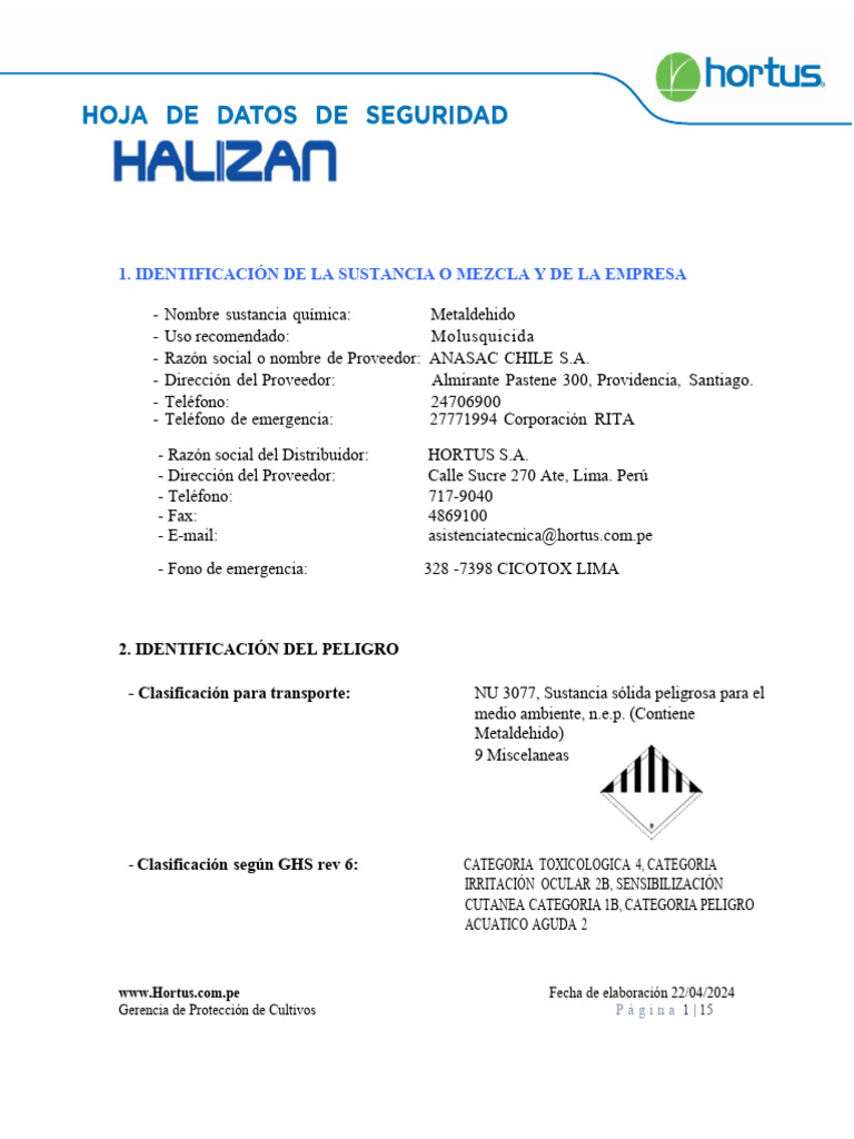 Metaldehido: Seguridad y Manejo | PDF | Agua | Gestión de residuos