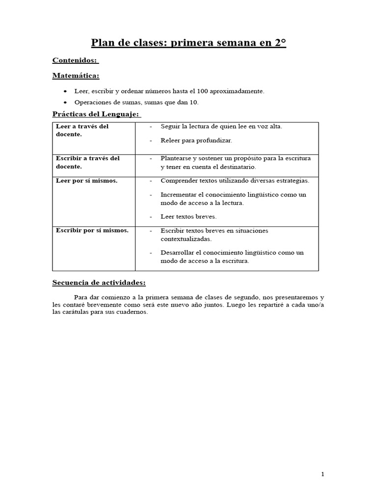 Plan de Clase Primera Semana | PDF | Comunicación humana