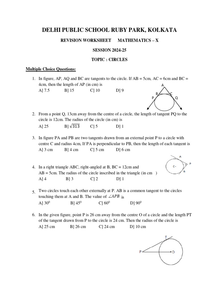 Class 10 Math Circles Worksheet | PDF | Circle | Perpendicular