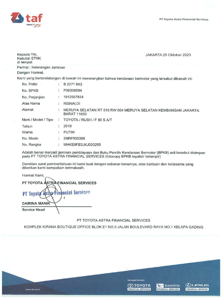 Surat Pengantar Dan Copy BPKB-1-1 | PDF
