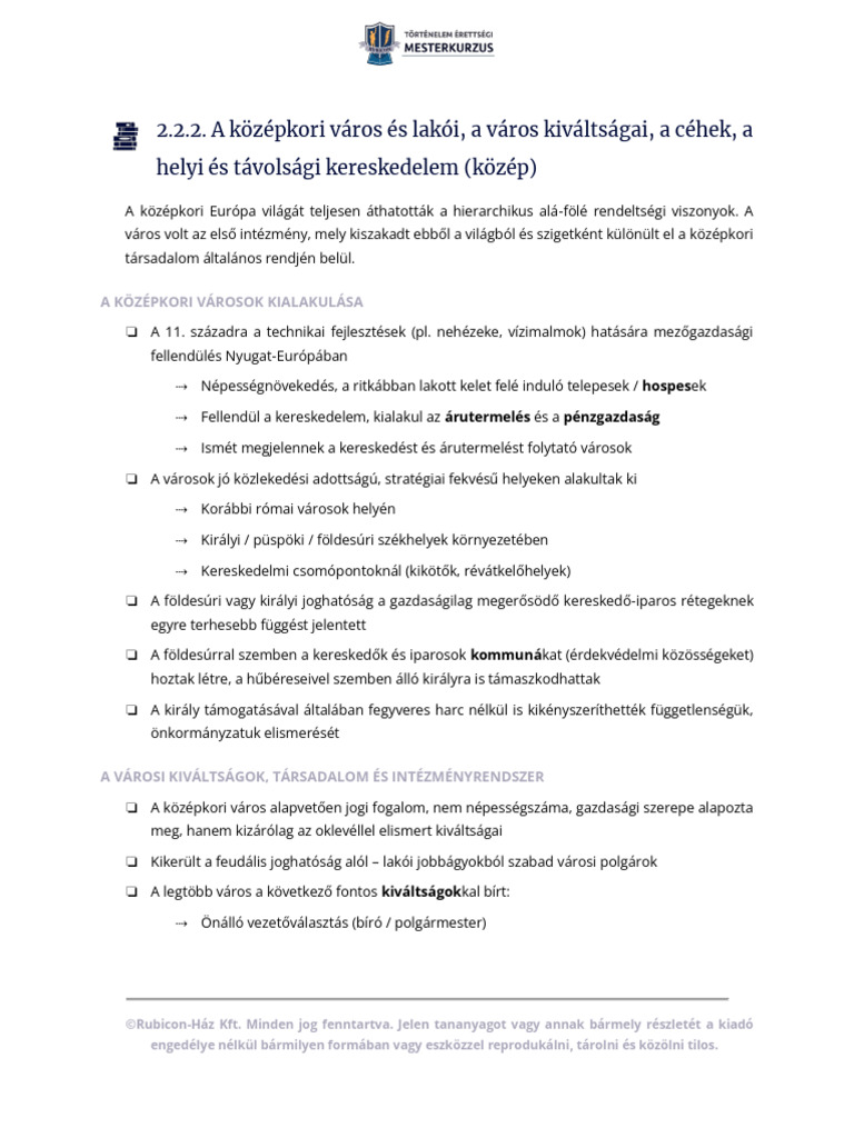 2.2.2.A Középkori Város És Lakói (K) | PDF