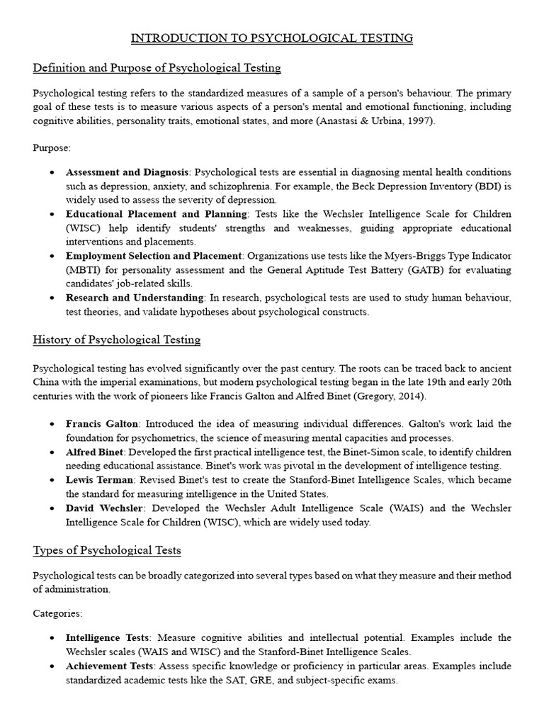 Overview of Psychological Testing Methods | PDF | Psychological Testing ...