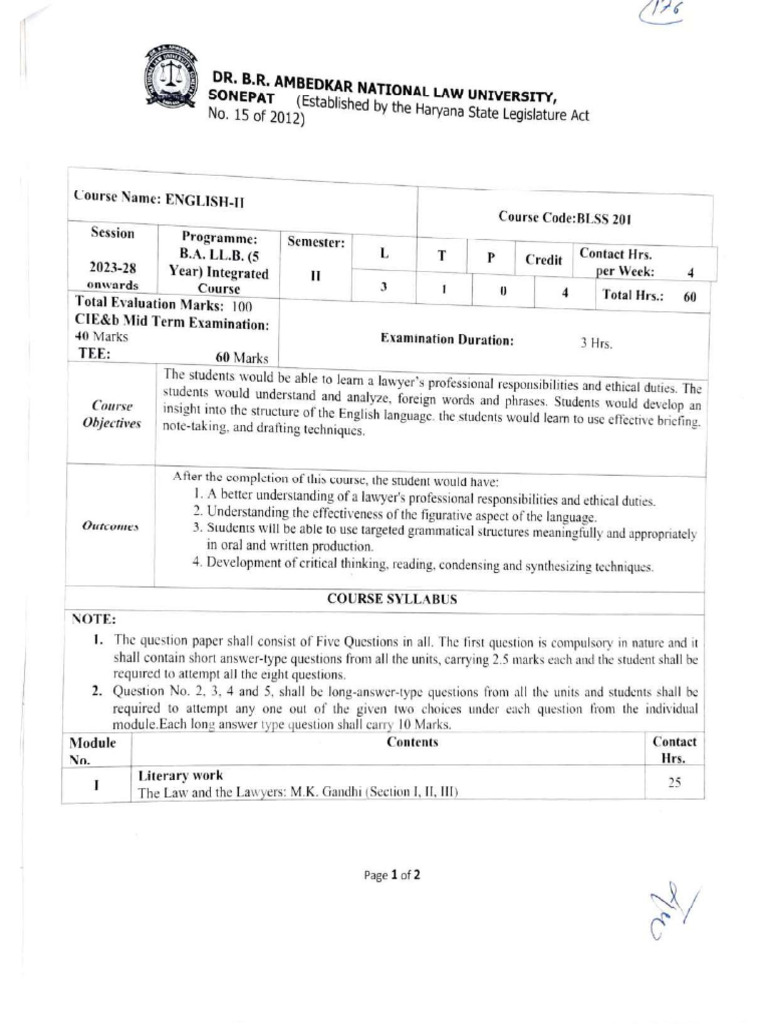 English Syllabus Sem 2 | PDF