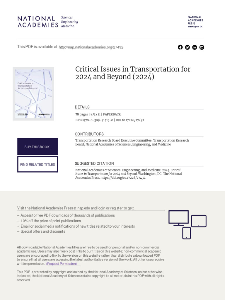 Critical Issues in Transportation For 2024 and Beyond (2024) | PDF ...