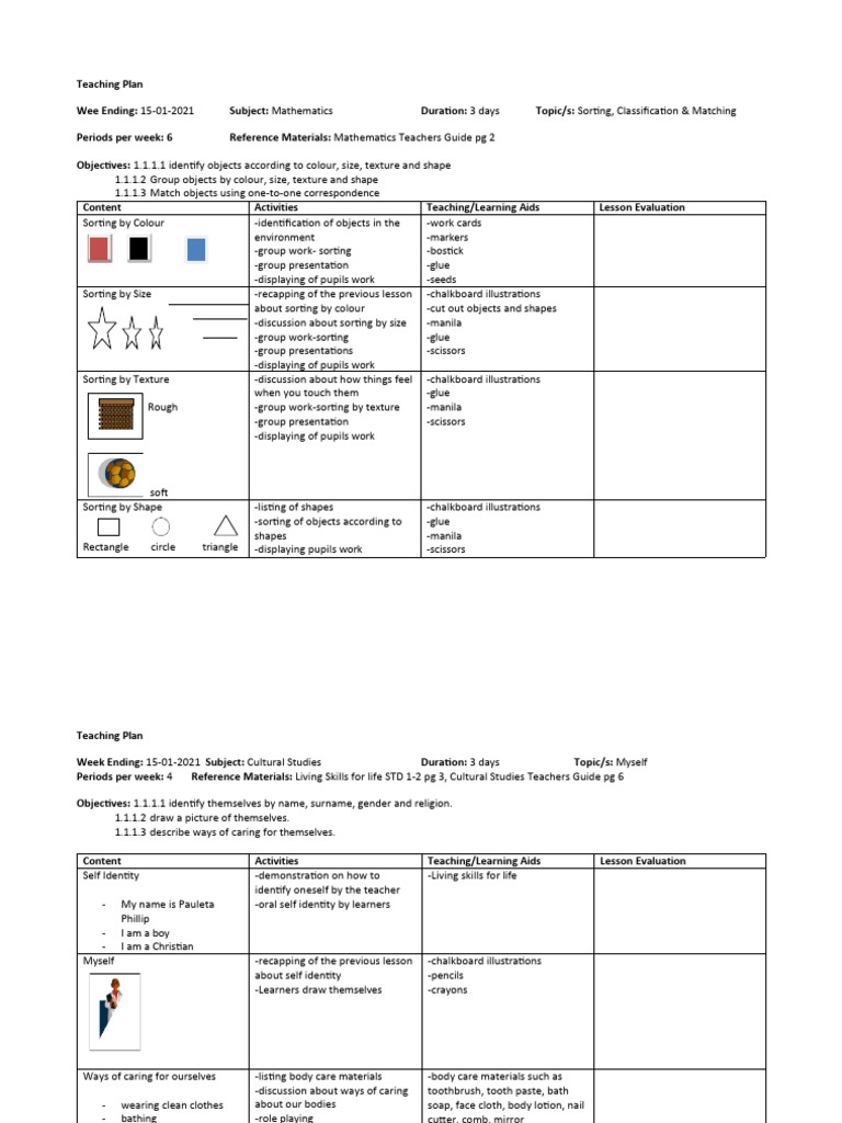Teaching Plans 2021 STD 1 | PDF | Shape | Teachers