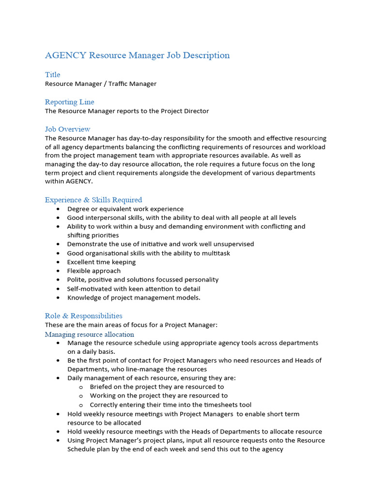 AGENCY Resource Manager Overview | PDF | Project Management | Computing