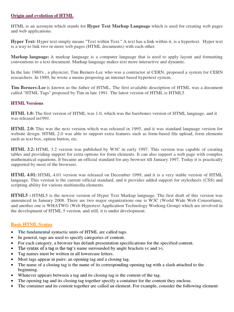 MM 1st Unit Notes Sum | PDF | Html Element | Html