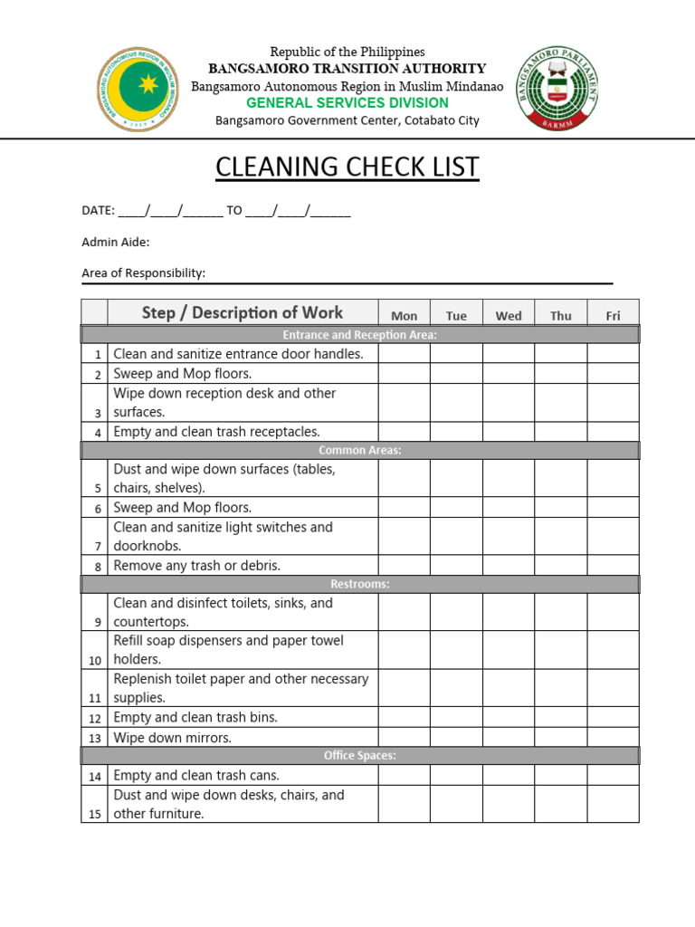 Cleaning Check List | PDF