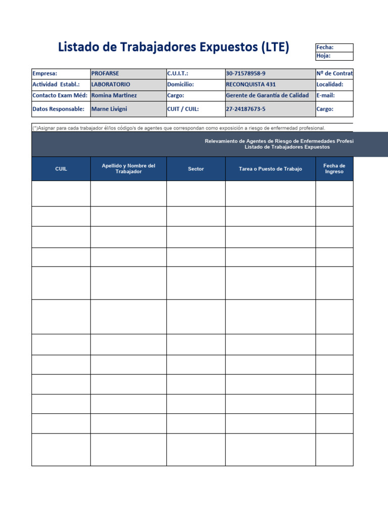 Listado de Trabajadores Expuestos | PDF