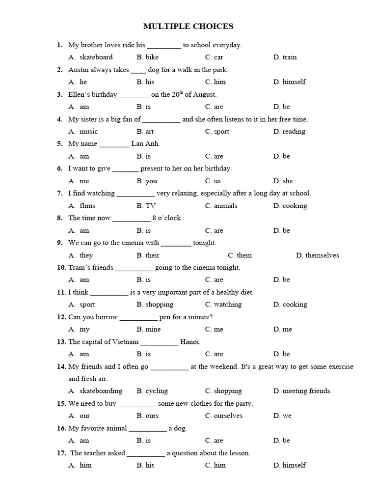Multiple Choices Test Pdf