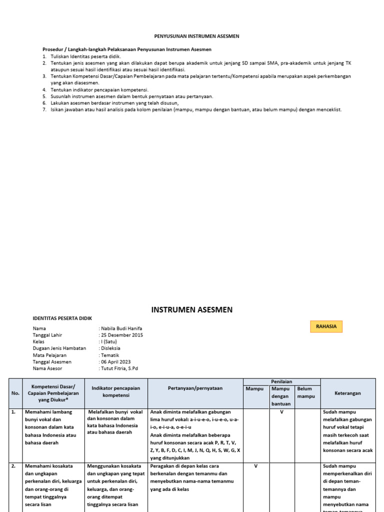 Penyusunan Instrumen Asesmen | PDF