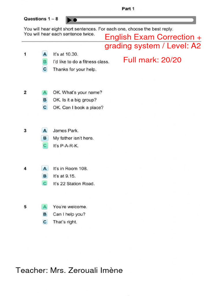 A2 Exam Correction + Grading System | PDF